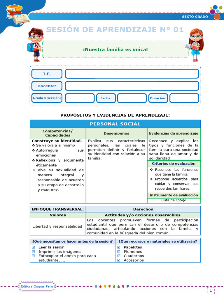 Tipos y Funciones de la Familia en Sexto Grado | PDF | Evaluación ...
