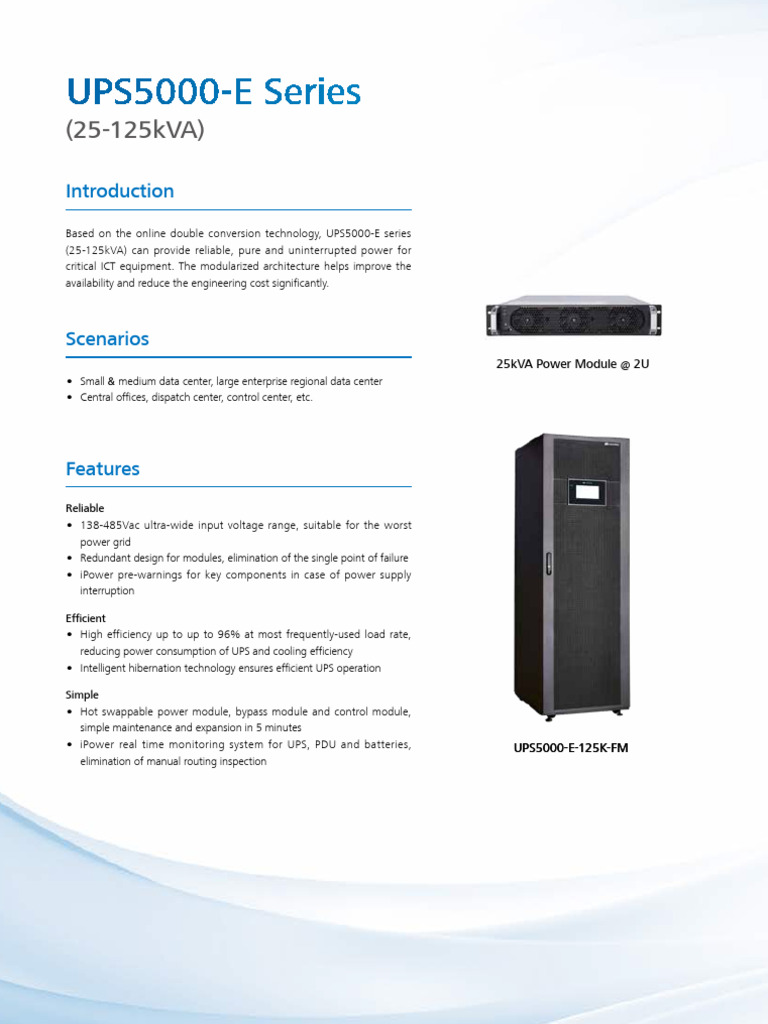 UPS5000 E Series (25 125kVA) Tech Datasheet | PDF | Electronics | Electrical Engineering