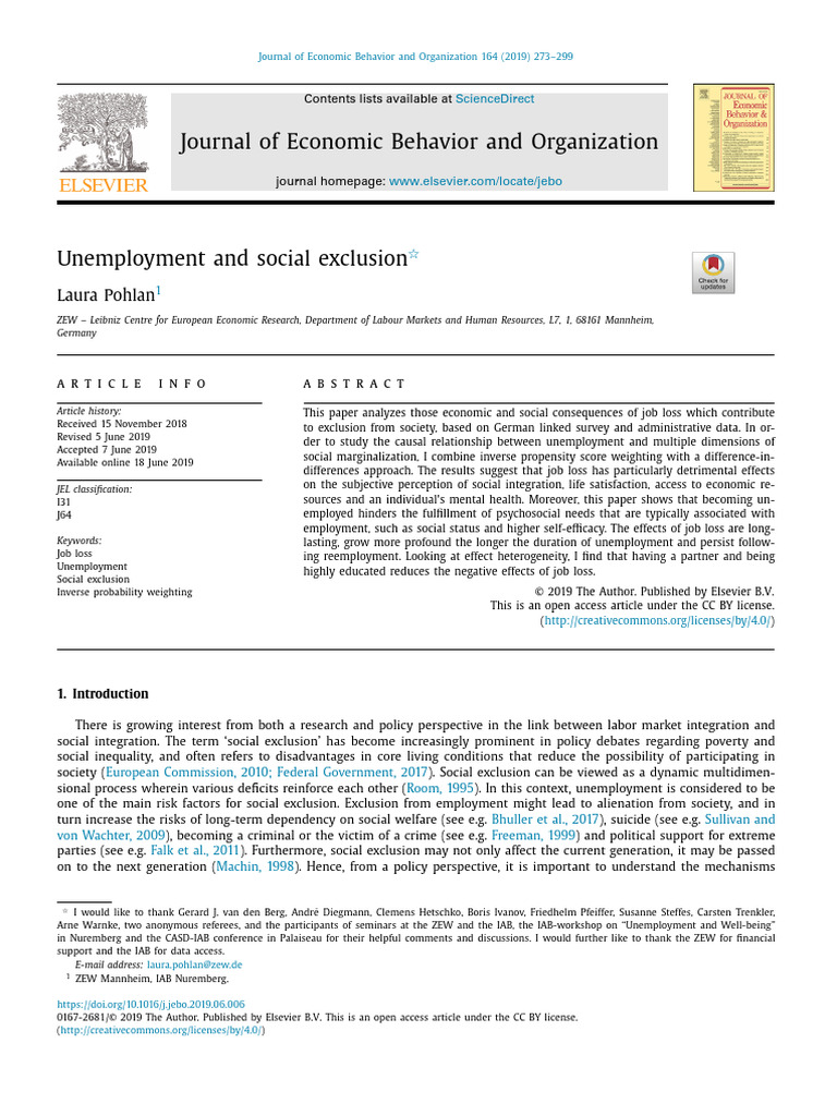 Unemployment and Social Exclusi - 2019 - Journal of Economic Behavior ...