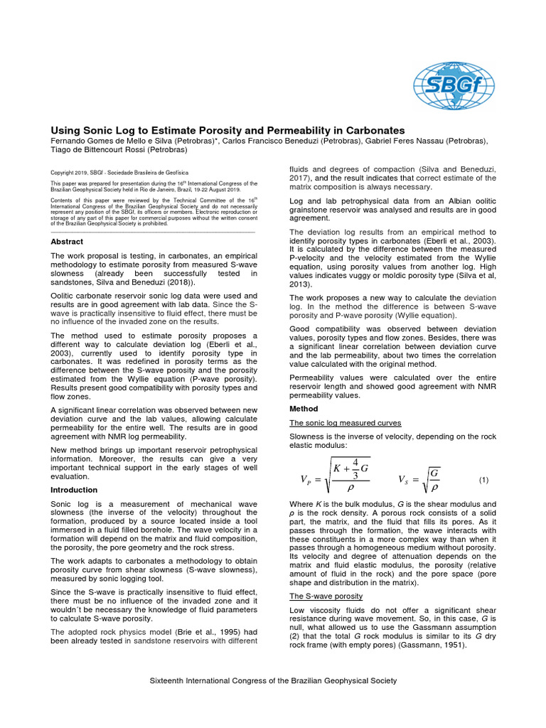 Using Sonic Log To Estimate Porosity And Permeability In Carbonates
