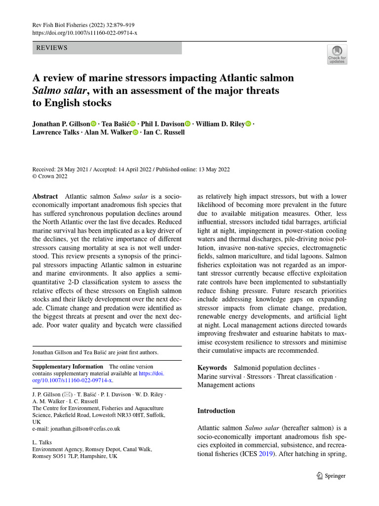 A Review of Marine Stressors Impacting Atlantic Salmon, With An ...