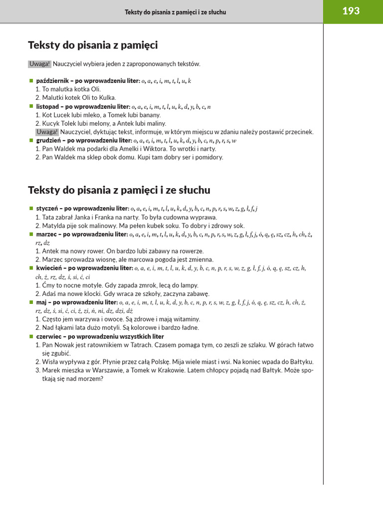 teksty-do-pisania-z-pamieci-lub-ze-sluchu-klasa-1 | PDF