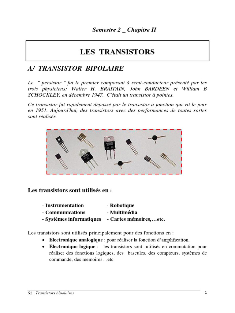 Transistors Bipolaires et Fonctionnement | PDF | Transistor bipolaire ...