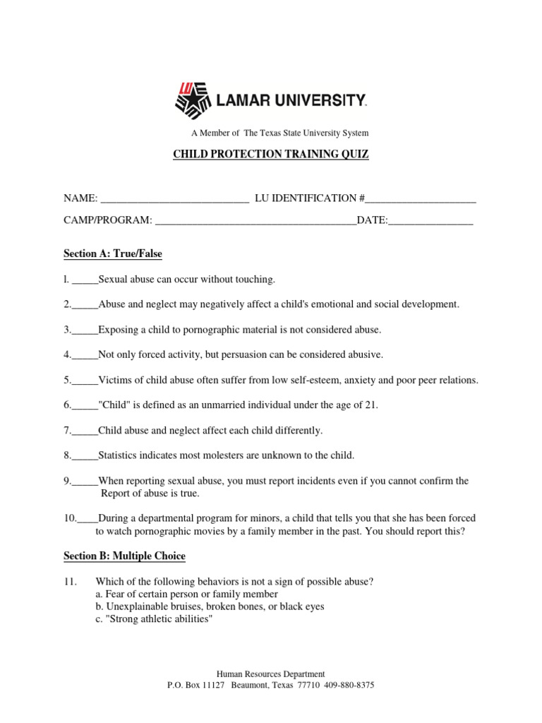 Summercamp Lamar University Child Abuse Resporting and Training Program ...