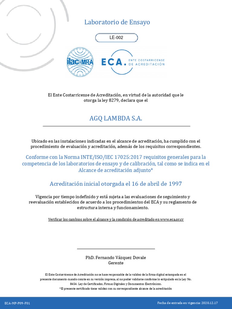Acreditación Laboratorio AGQ Lambda | PDF | gordo | Laboratorios