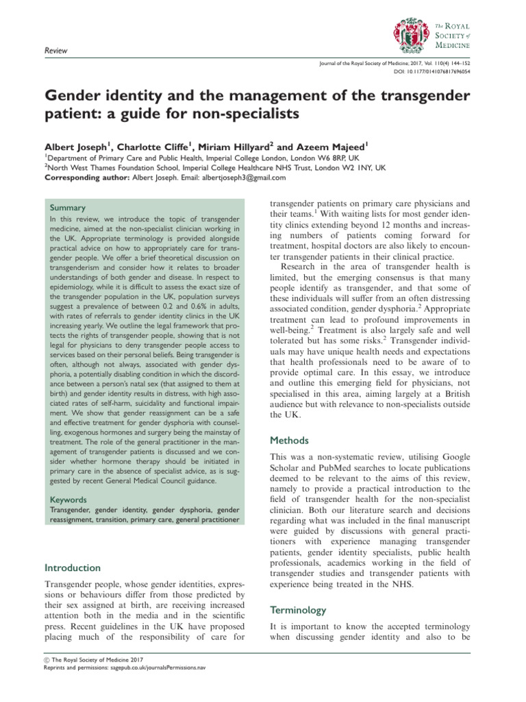 Gender Identity and The Management of The Transgender Patient | PDF ...
