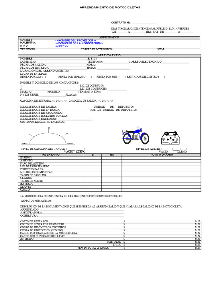 Arrendamiento de Motocicletas | PDF | Derecho civil (sistema legal ...