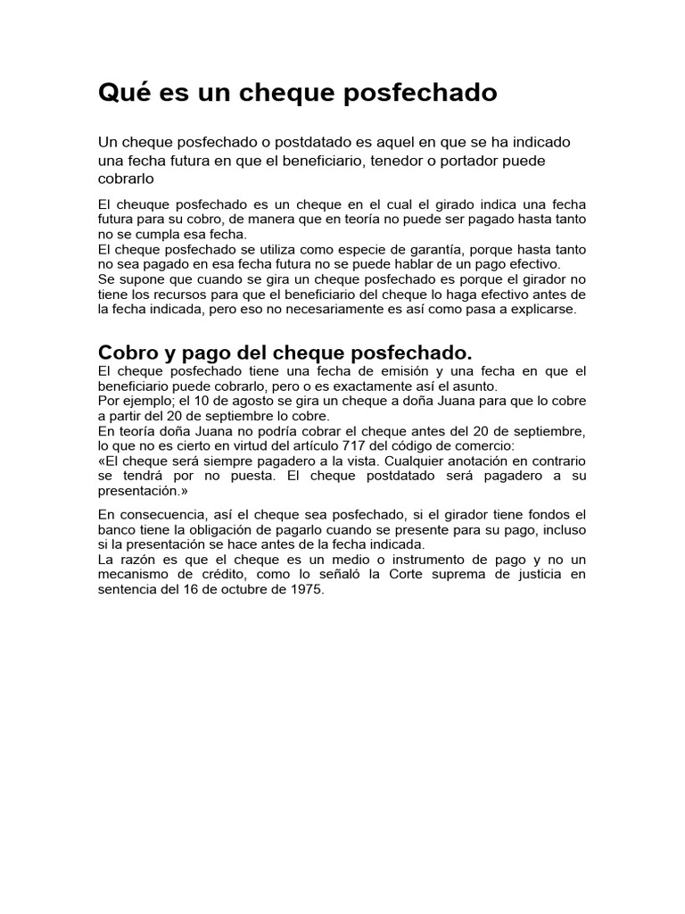 Cheque Posfechado: Definición y Uso | PDF | Cheque
