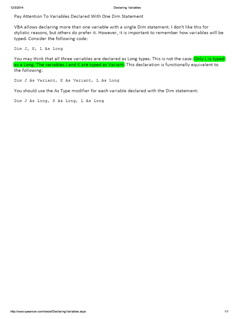 Declaring Variables | PDF | Computers