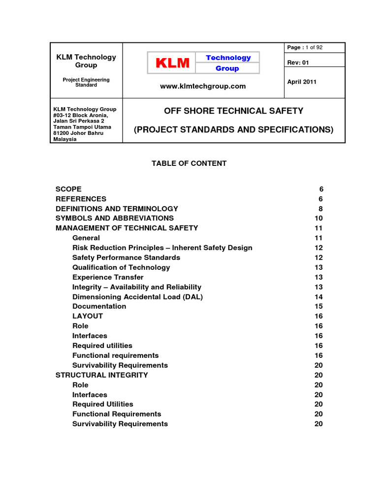 PROJECT_STANDARD_AND_SPECIFICATIONS_offshore_technical_safety_Rev01 ...