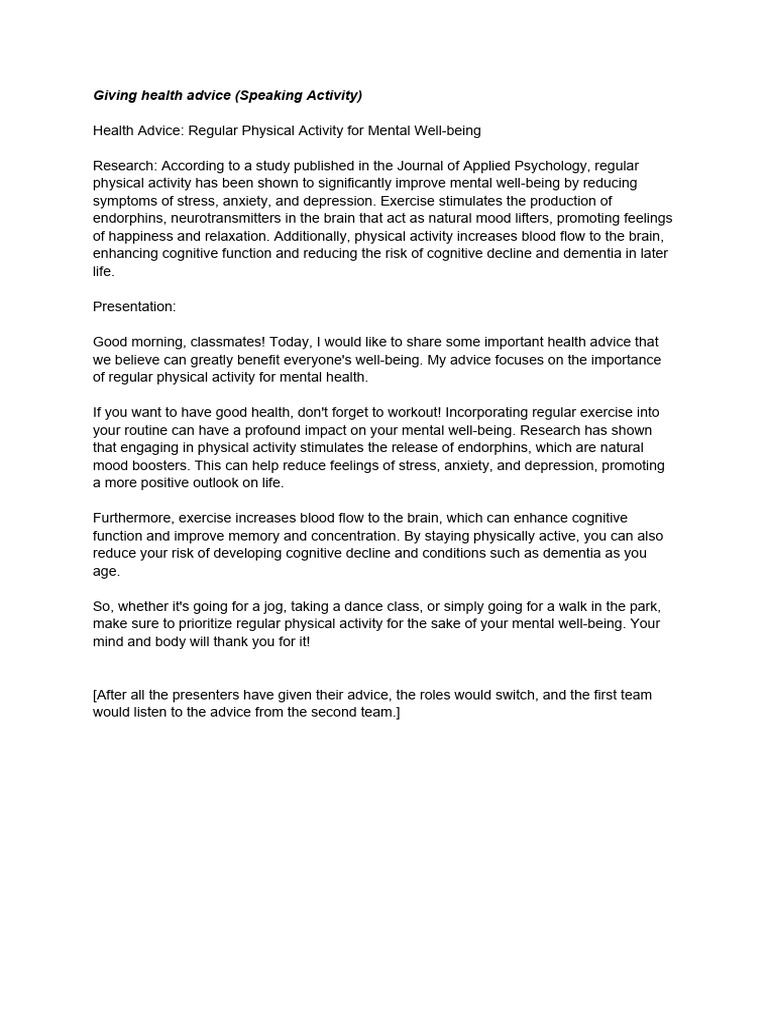 Giving Health Advice | PDF | Mental Health | Dementia