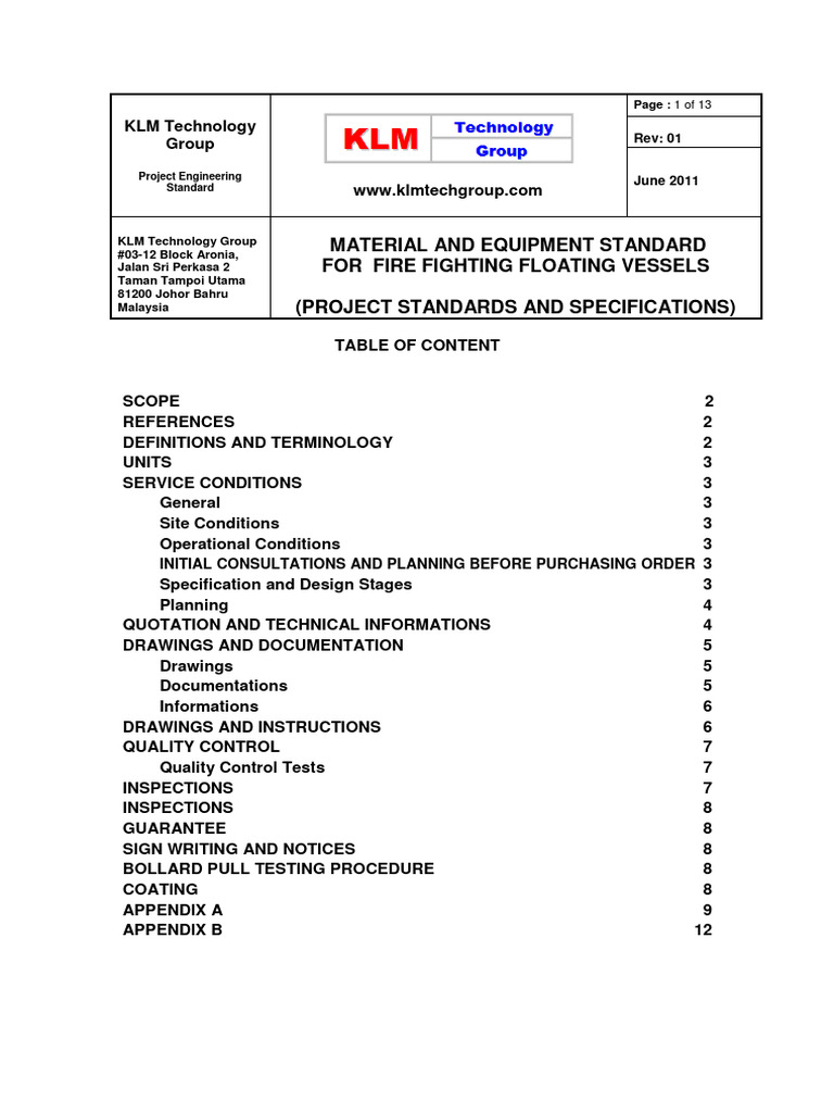 PROJECT STANDARDS AND SPECIFICATIONS Fire Fighting Floating Vessels ...