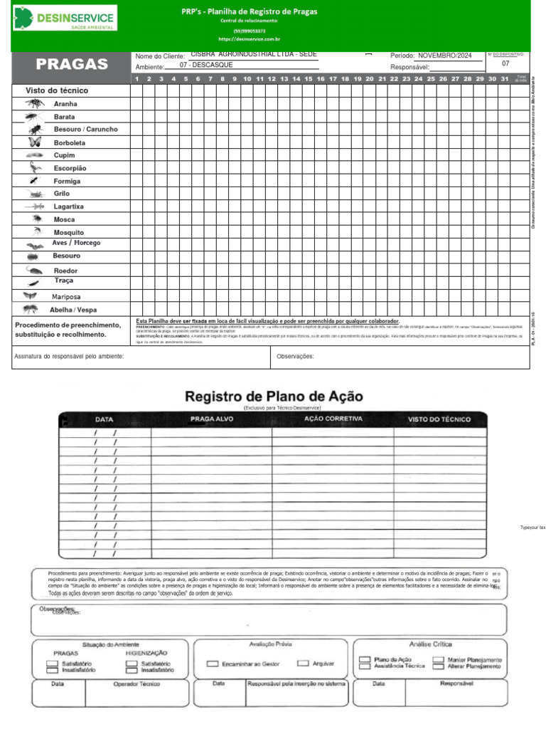 Planilha Registro de Pragas - 07 | PDF