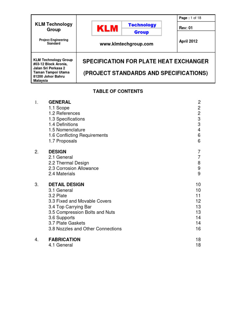 Plate Heat Exchanger Specification Guide | PDF | Mechanical Engineering ...