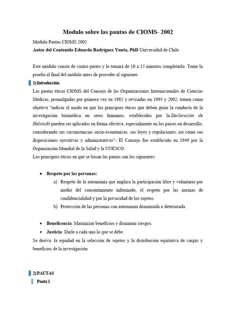 Modulo Sobre Las Pautas de CIOMS | PDF | Consentimiento informado | El embarazo