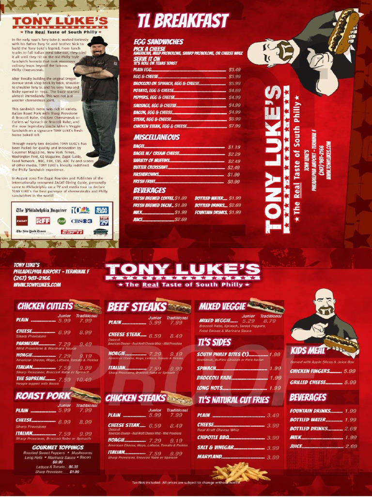 Tony Lukes Menu PHL | PDF