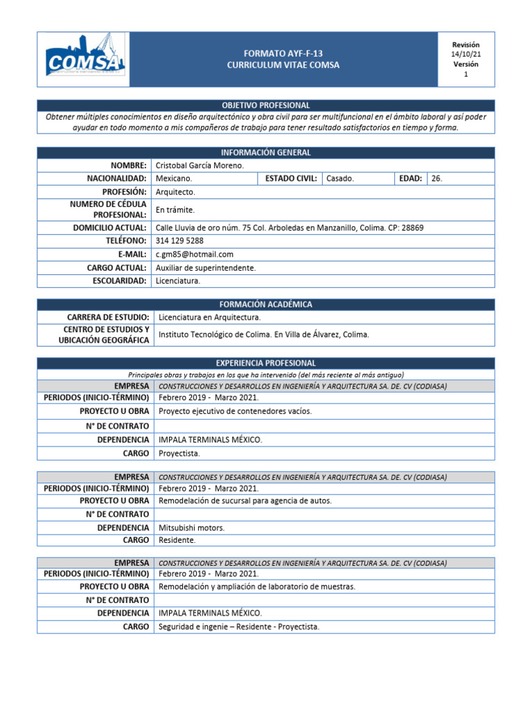 CV Formato Comsa | PDF | Autodesk Revit | Ingeniería