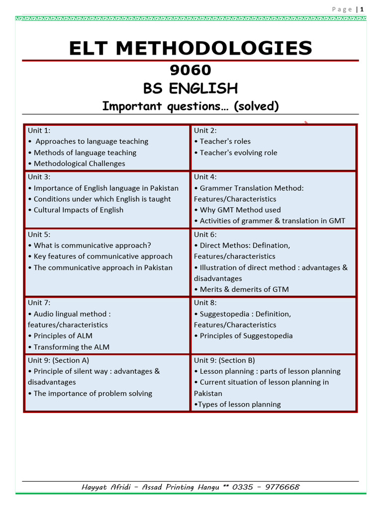 ELT Methodologies and Teaching Approaches | PDF | English As A Second ...