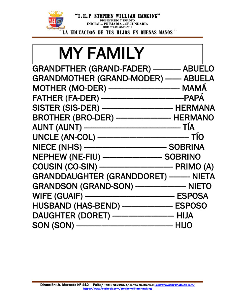 FAMILY - Vocabulary | PDF