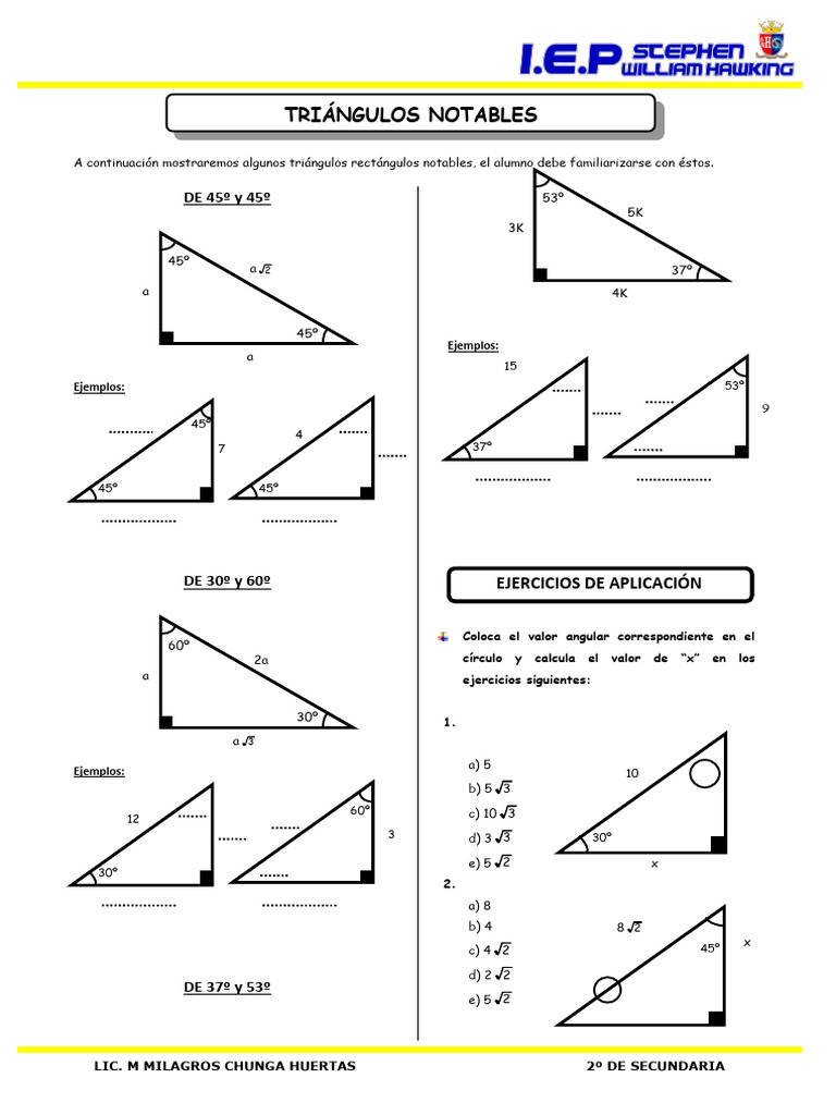 GEOMETRIA - 2DO AÑO - GUIA Nº6 - TRIANGULOS NOTABLES | PDF | Geometría ...