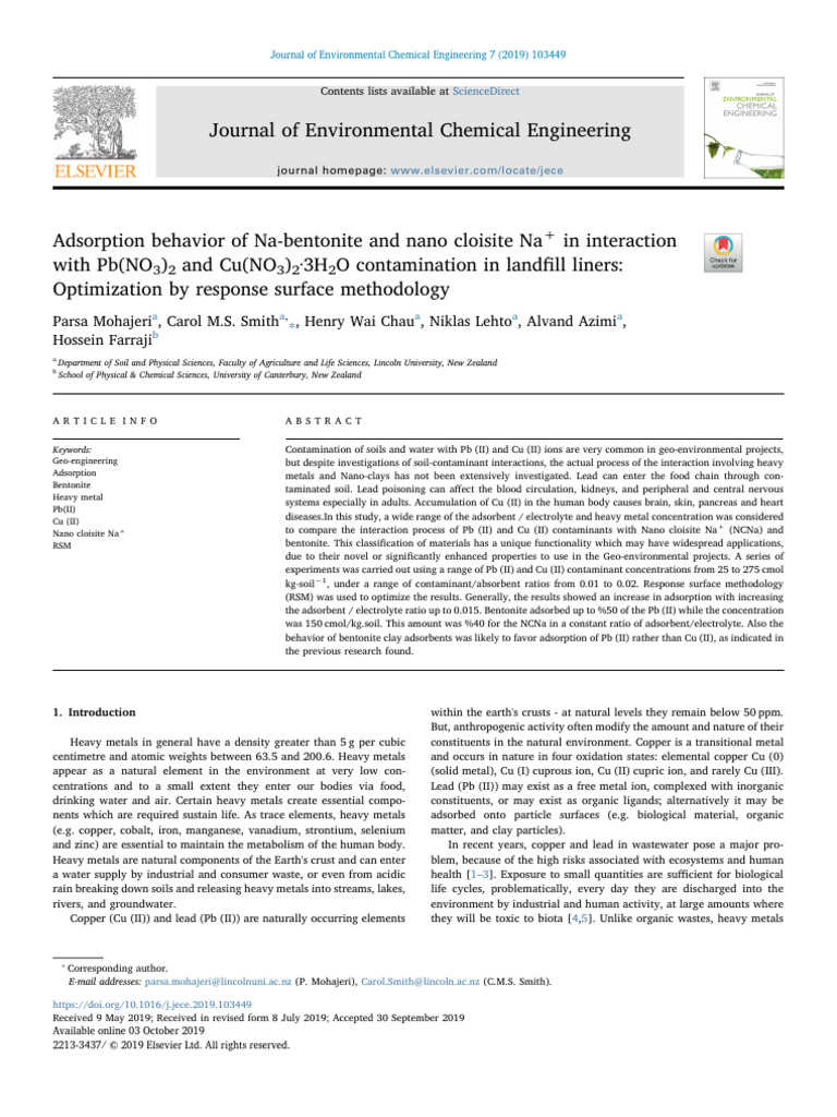 Adsorption Behavior of Na Bentonite and Nano Cloisite Na 2019 Journal ...
