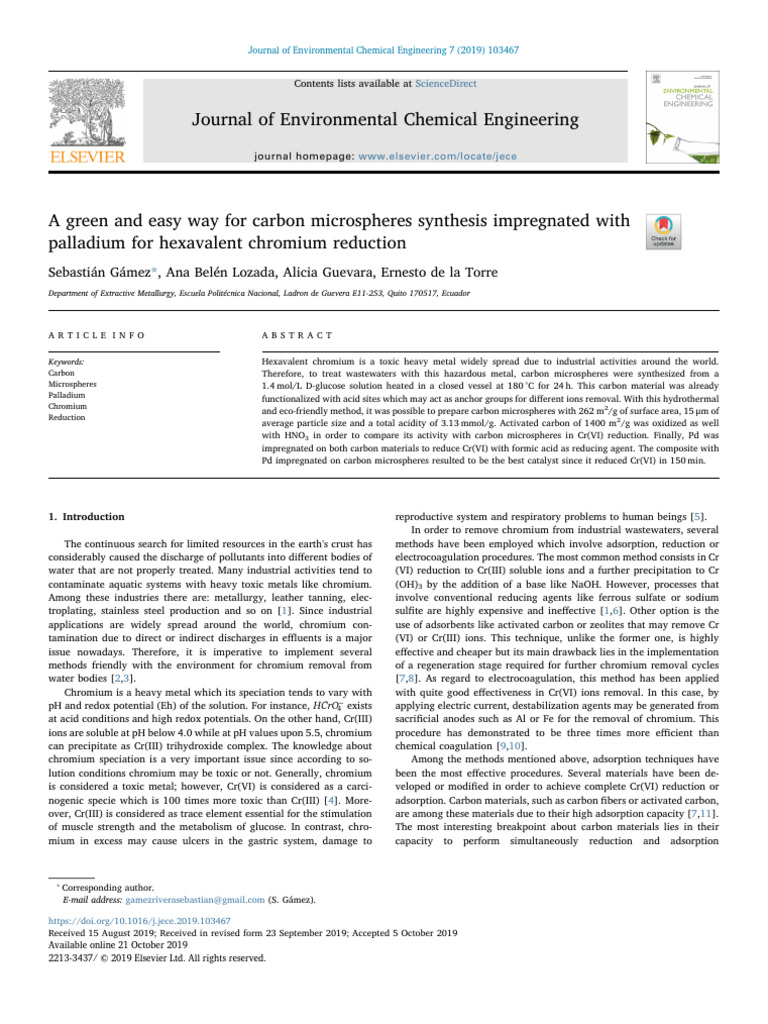 Green Synthesis of Palladium-Impregnated Carbon Microspheres for Chromium Reduction | PDF ...