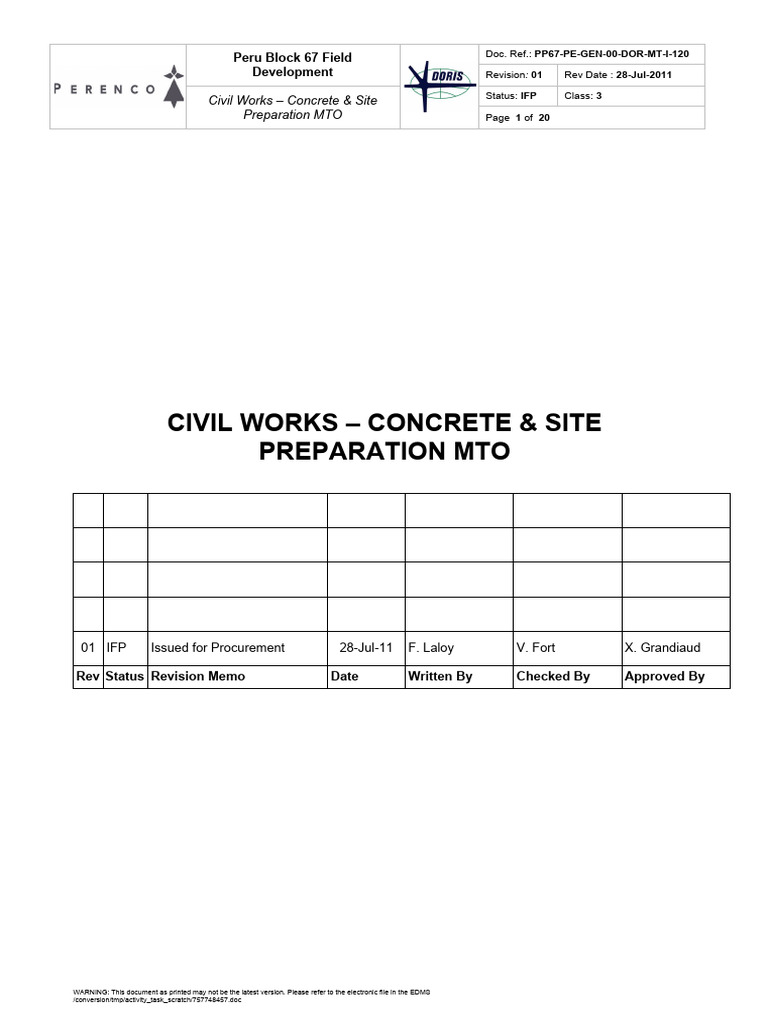 Pp67 Pe Gen 00 Dor Mt I 120 Rev01 Civil Works Concrete And Site