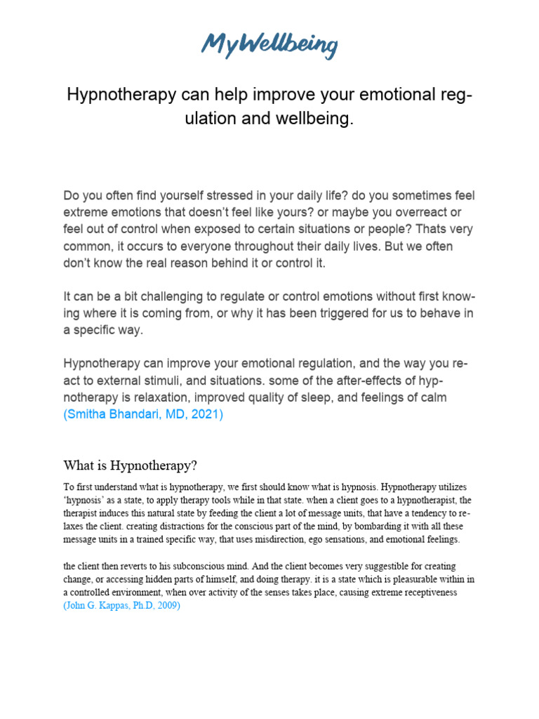 Hypnotherapy and Emotional Regulation - Karim Noureldin | PDF | Hypnotherapy | Hypnosis