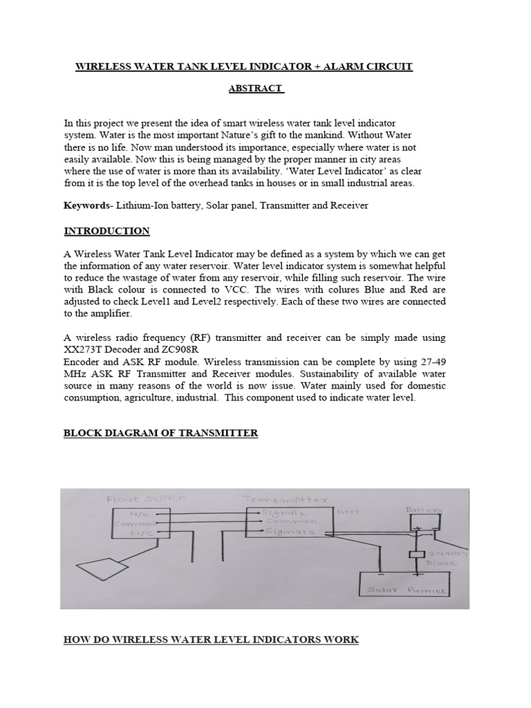 Wireless Water Tank Level Indicator | PDF | Rechargeable Battery ...