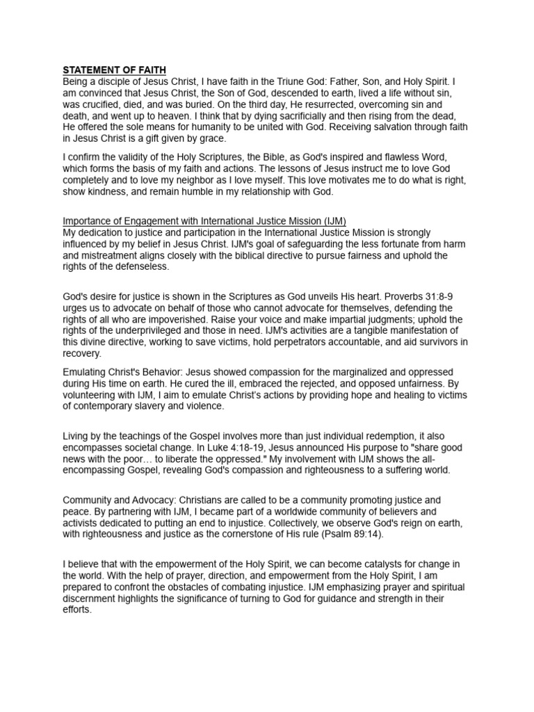 STATEMENT OF FAITH | PDF | Jesus | Faith