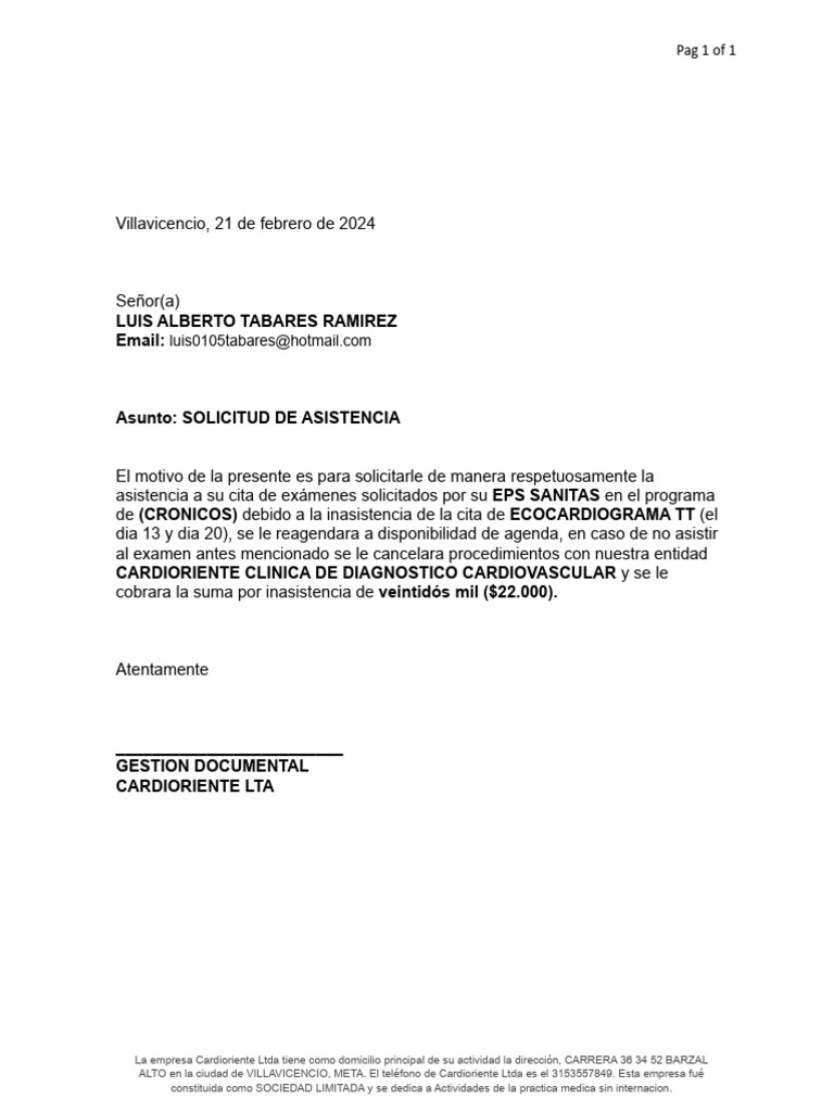 Solicitud de Asistencia | PDF