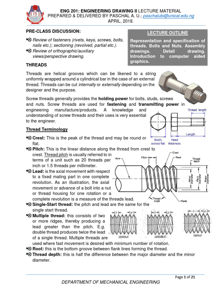ENG 201 Eng Drawing | PDF | Screw