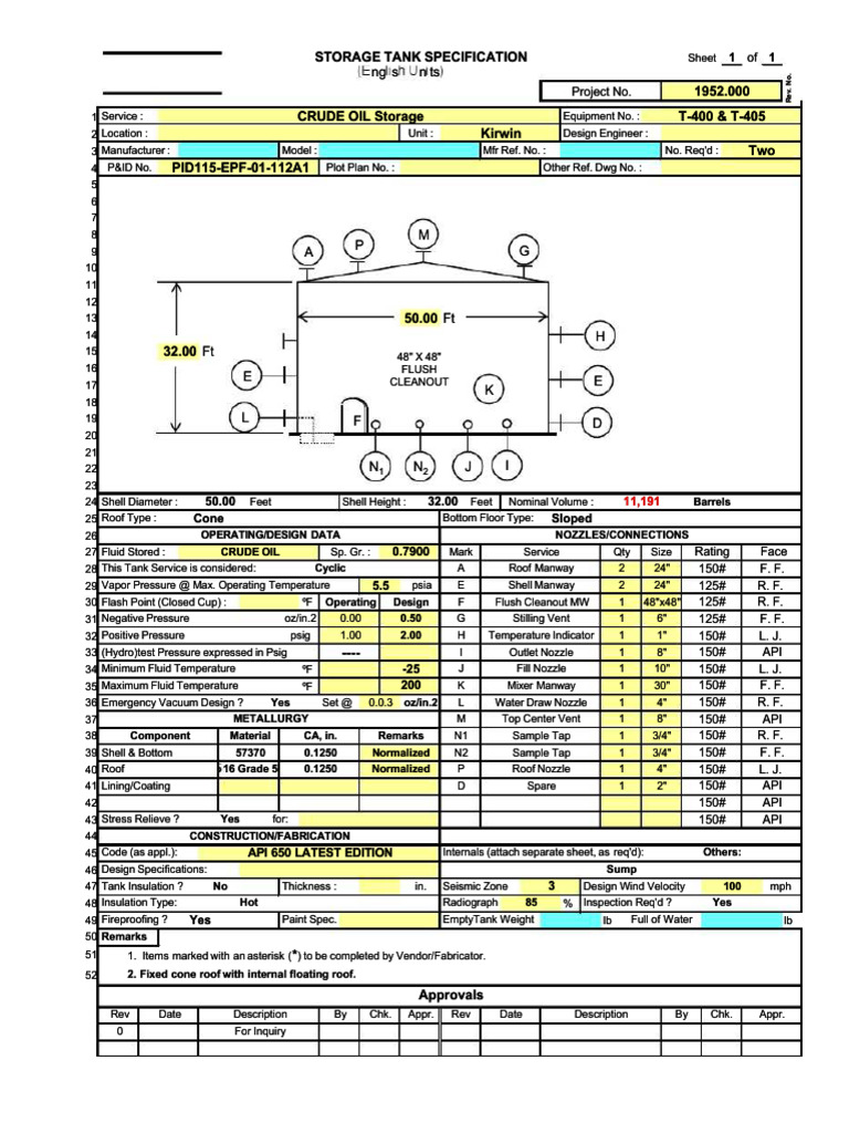 API 650 Tank Design Specifications | PDF | Stress (Mechanics) | Concrete