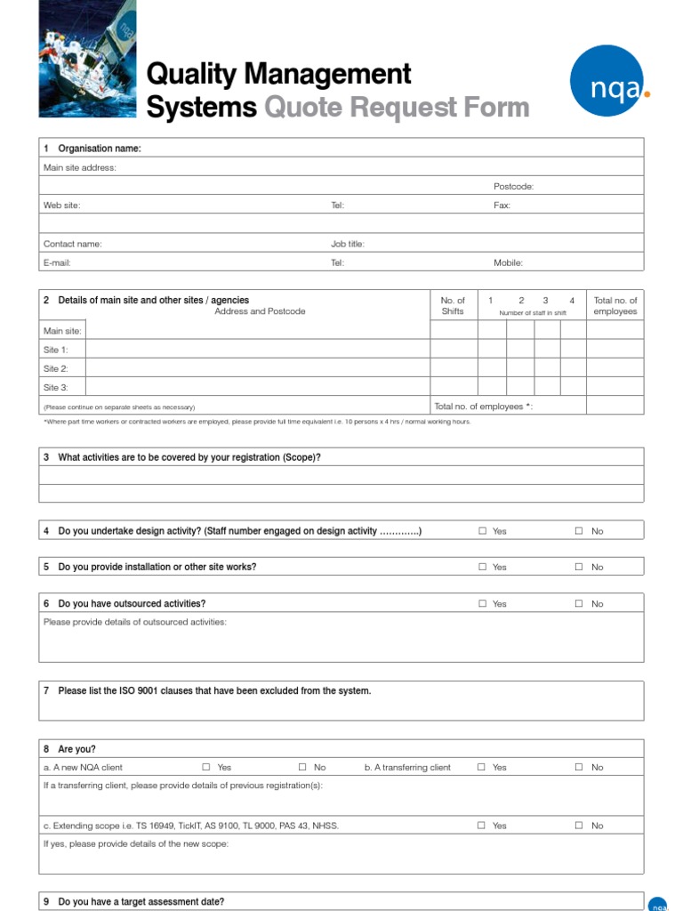 QMS Interactive Quote Request Form | PDF | Quality Management System ...
