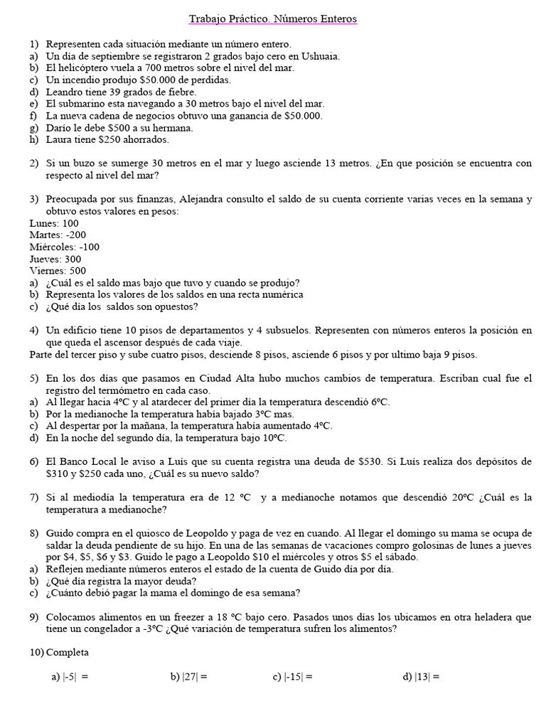 Trabajo Práctico Enteros Indu | PDF