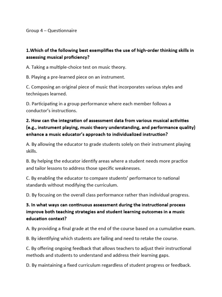 Assessment in Music Questionnaire | PDF | Educational Assessment ...