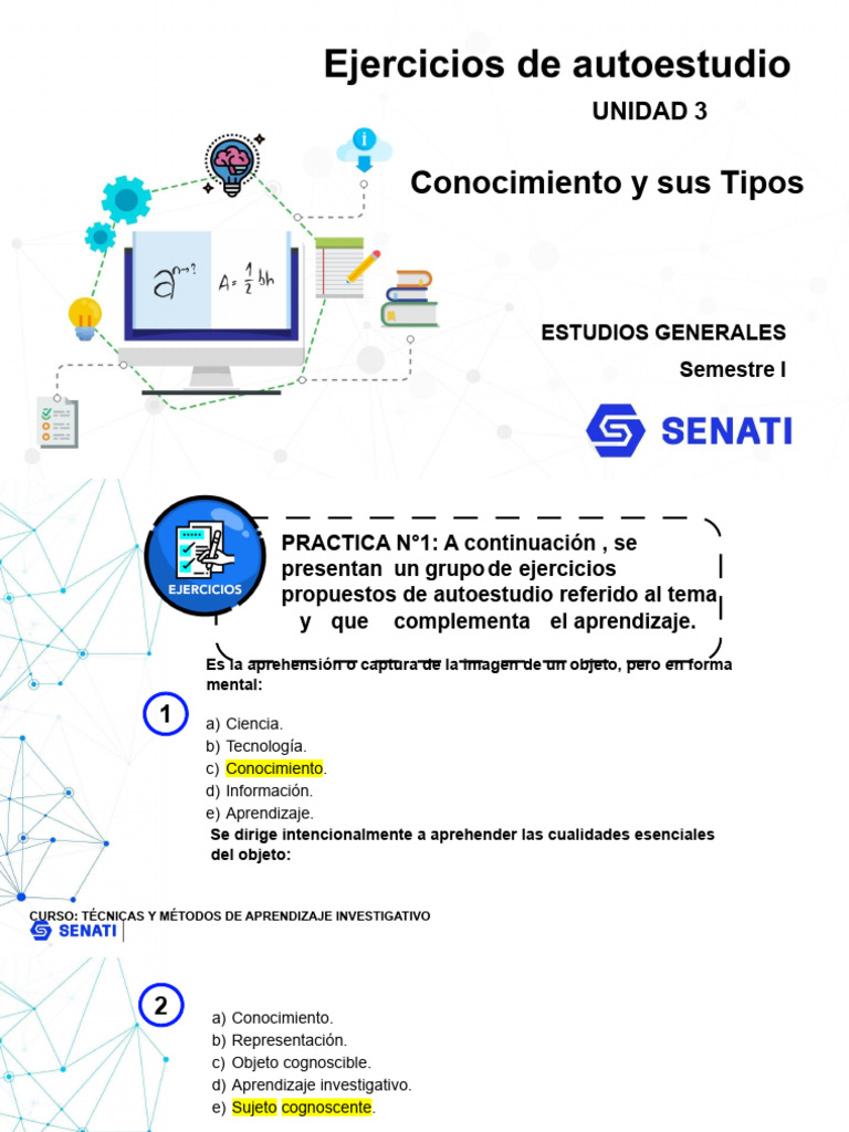 Ejercicios Unidad 3 Tecnicas y Metodos | PDF | Conocimiento | Aprendizaje