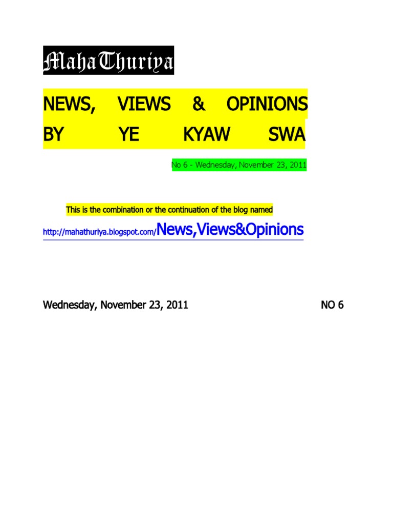 No 6 - Wednesday, November 23, 2011 | PDF | Nuclear Proliferation | Myanmar