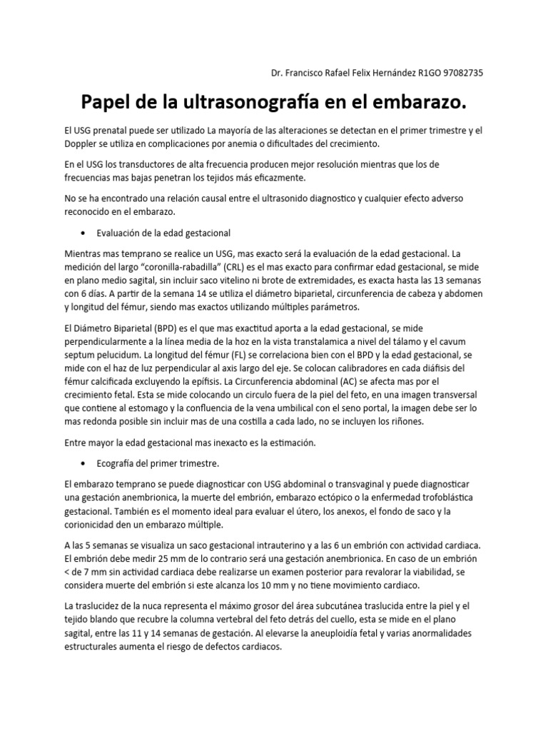 Resumen y Preguntas Papel de La Ultrasonografía en El Embarazo. | PDF | El embarazo ...