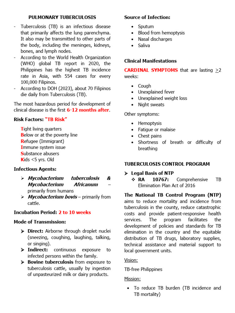 PTB Handouts | PDF | Tuberculosis | Health Sciences