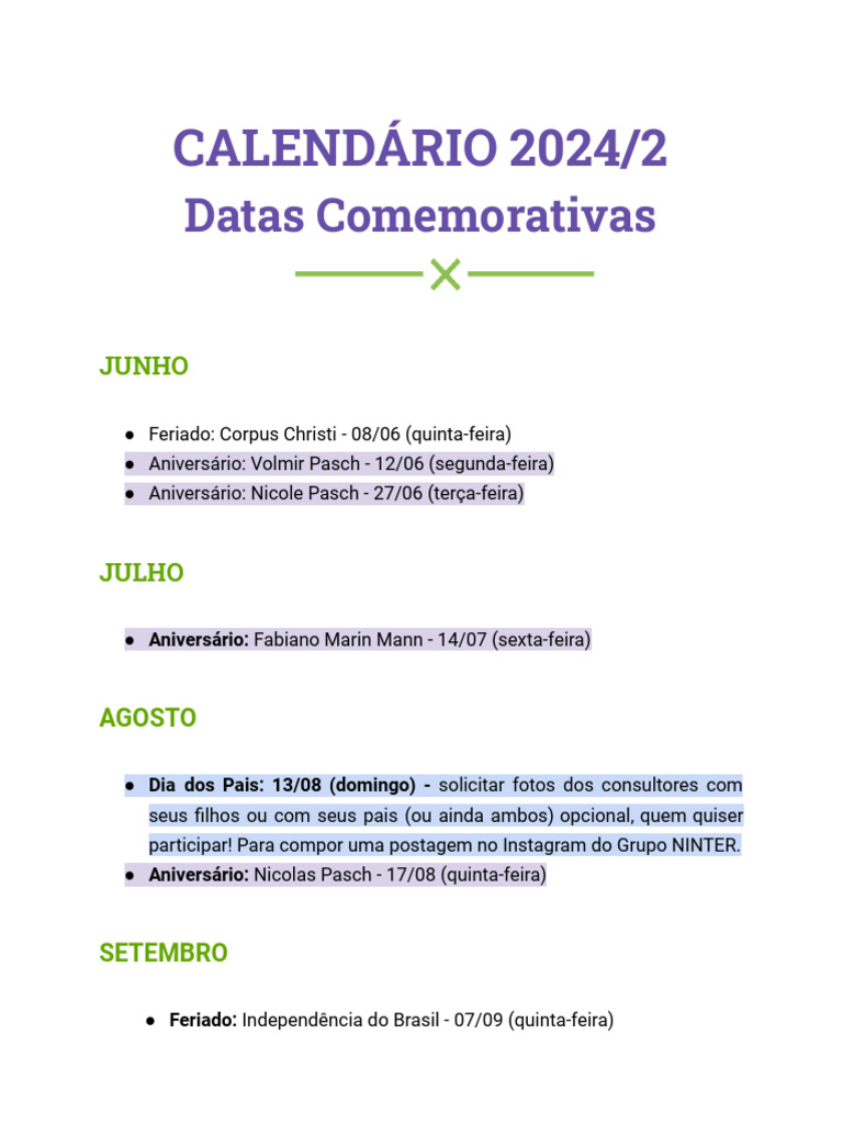 Datas Comemorativas e Feriado | PDF