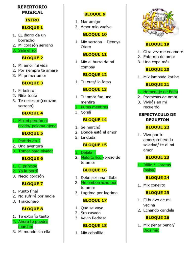 Repertorio Musical Variado y Emocionante | PDF