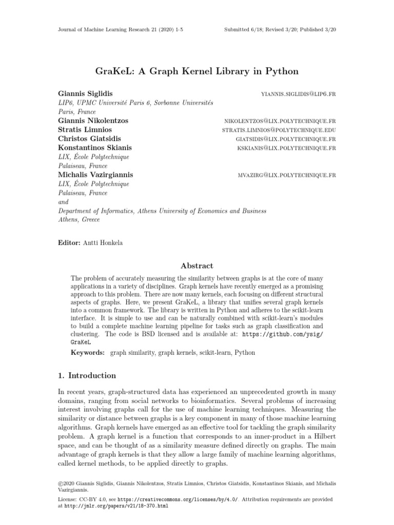 GraKeL A Graph Kernel Library in Python | PDF | Machine Learning | Kernel (Operating System)