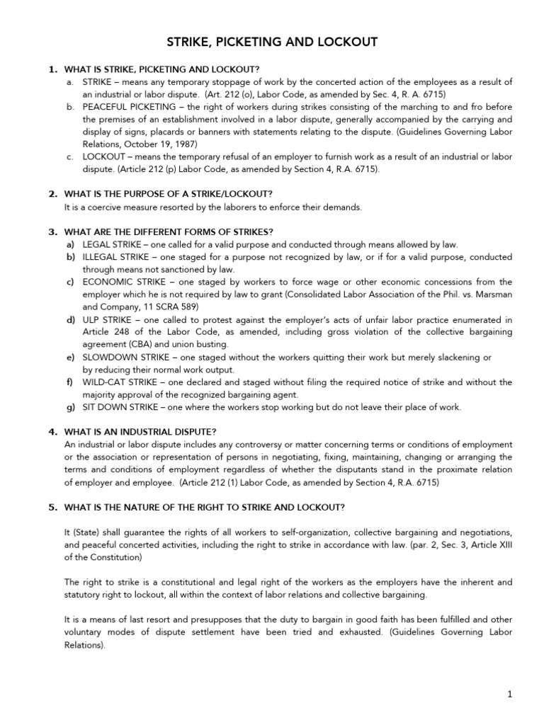 Strikes Picketing Lockout | PDF | Strike Action | Union Busting