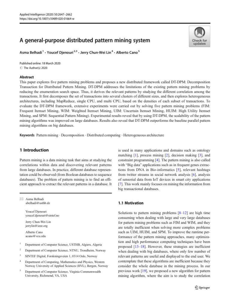 A General-purpose Distributed Pattern Mining System | PDF | Cluster Analysis | Algorithms And ...