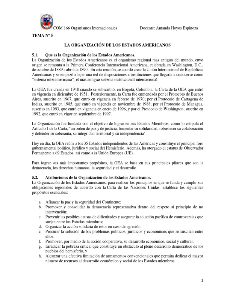 La OEA: Historia y Funciones Clave | PDF | Ciencias Políticas