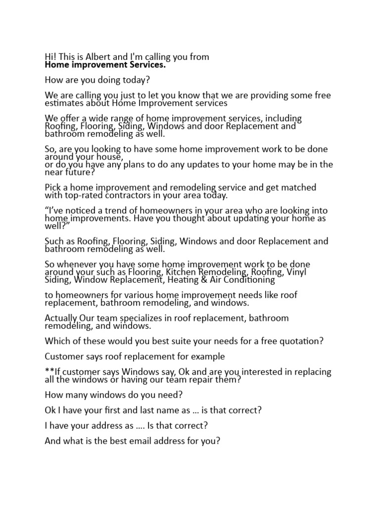 Home Improvment Script | PDF