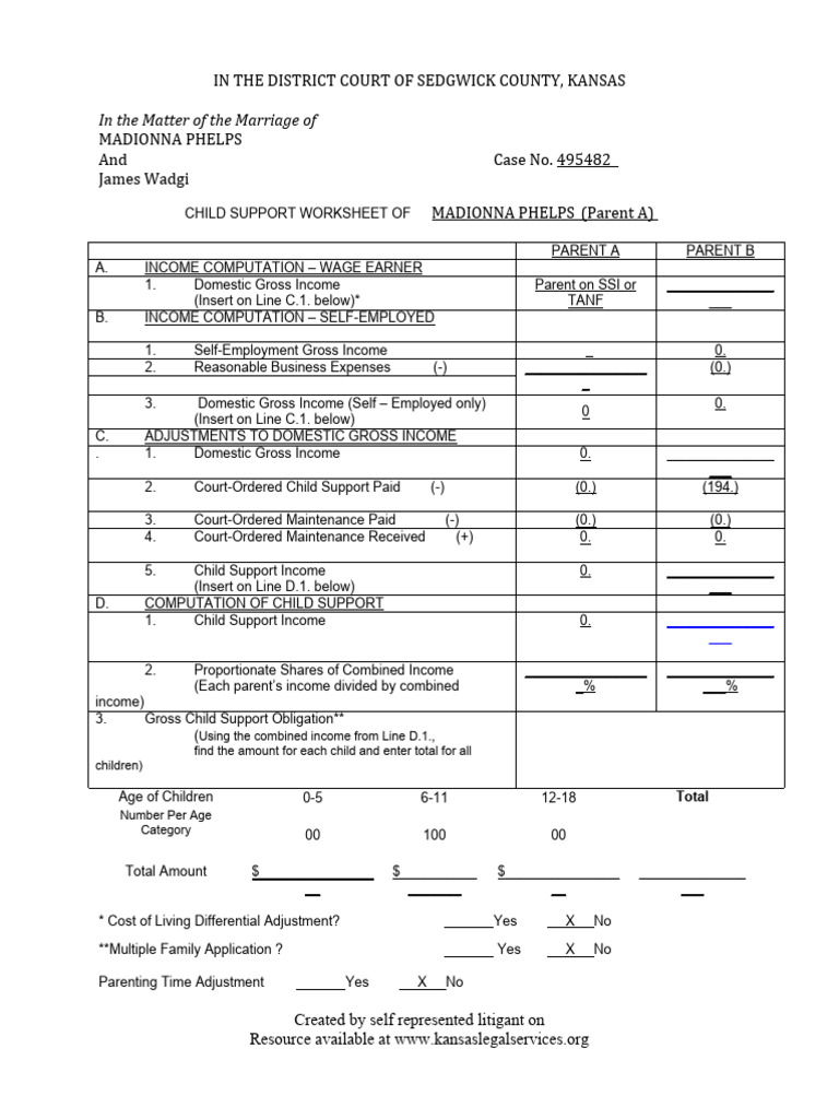 Kansas Child Support Worksheet | PDF | Cost Of Living | Child Support