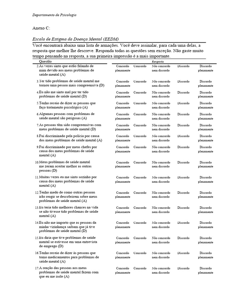 Escala Eedm | PDF | Saúde mental Escala Eedm | PDF | Saúde mental