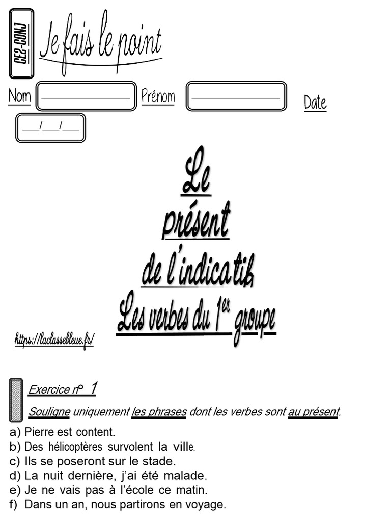 Le Present de Lindicatif Les Verbes Du 1er Groupe CE2 | PDF